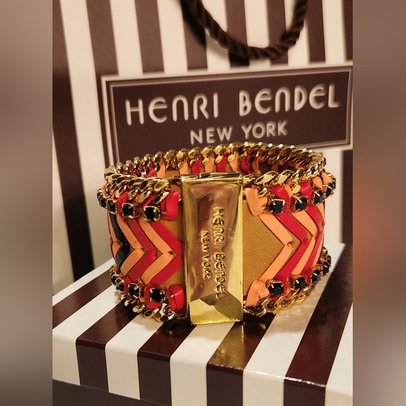 henri bendel | Jewelry | Henri Bendel Red Coral Leather With Black ...